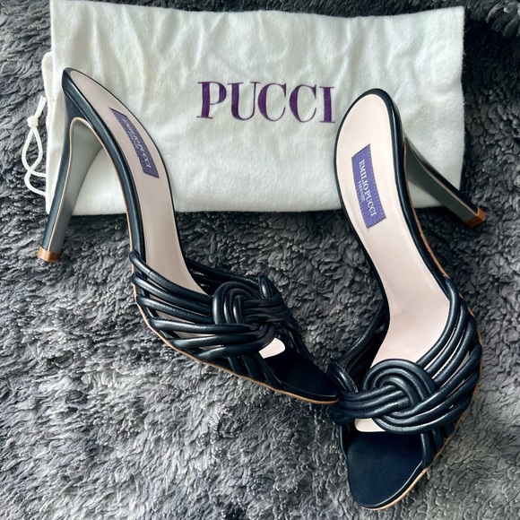 Emilio Pucci | Shoes | Emilio Pucci Navy Blue Leather Mule Heel Sandal ...